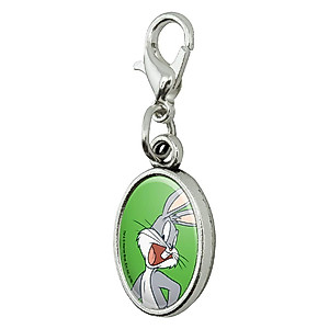 GRAPHICS & MORE Looney Tunes Bugs Bunny Antiqued Bracelet Pendant Zipper Pull Oval Charm with Lobster Clasp