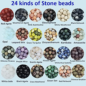 1200pcs 6mm Natural Round Stone Beads Gemstone Beading Loose Gemstone Beads Hole Size 1mm DIY Smooth Beads for Bracelet Necklace Earrings Jewelry Making,Box Packed (24 Material -2,6mm)