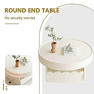 QEZEOM Small Round Coffee Table, Modern Living Room Low Coffee Table with Storage, Unique Center Table Suitable for Small Spaces, Scandinavian Style End Table, Farmhouse Night Stands, White