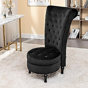 Container Furniture Direct Royal High-Back Velvet Accent Chair for Vanity with Storage and Luxurious Upholstery, Retro Design and Versatile Usage for Living Room, Bedroom, Lounge and Office, Black