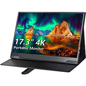 Portable Monitor 4K - 17.3 Inch UHD FreeSync HDR IPS 100% Adobe RGB 3840x2160 Lightweight Computer Display with Type-C Mini DP HDMI for Xbox PS4 Switch Laptop PC Phone Mac, with Smart Case (Renewed)