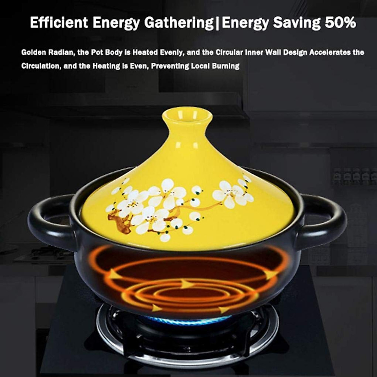 MYYINGBIN Yellow Hand Painted Moroccan Tagine Pot Ceramics Clay Casseroles Stewpot Slow Cooker Anti-Scalding Handle, 1.5L