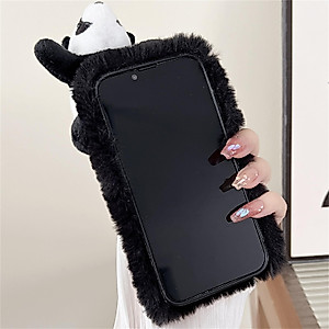 for Motorola Moto G Stylus(5G) (2023) Furry Phone Case, Cute Lazy Panda Soft Lovely Cartoon Animal Doll Fluffy Hairy Fur Plush Phone Case Heart Shaped Love Pattern
