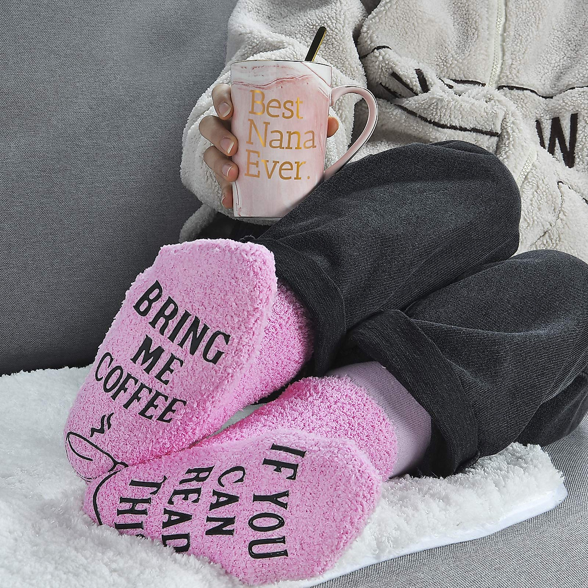 Best Nana Ever Funny Coffee Mug Nana Gifts for Women Grandma Mothers Day Gifts for Nana Women from Grandchildren Grandson Grandkids Grandma Marble Cup 14 Oz Pink with Gift Box, Socks