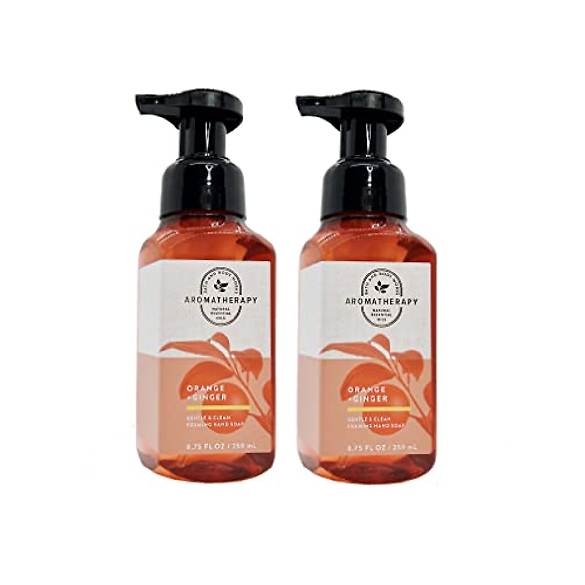 Bath and Body Works 2 Pack Aromatherapy Energy Orange Ginger Gentle Foaming Hand Soap 8.75 Ounce Dark Brown Bottle with Orange Band