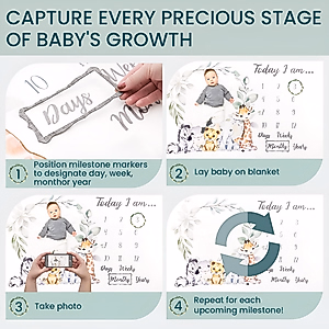 Monthly Baby Milestone Blanket for Baby Girl & Boy - 60"x40" Safari Baby Month Blanket - First Year Calendar Monthly Growth Chart - Track Baby Milestones & Growth - Soft Baby Picture Blanket