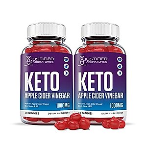 Justified Laboratories (2 Pack) Keto Apple Cider Vinegar Gummies 1000MG ACV Made from The Mother with Pomegranate Juice Beet Root B12 120 Gummys