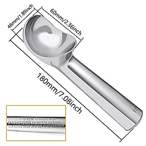 Large Ice Cream Scoop 7 inches Nonstick Anti-Freeze Ice Cream Scooper Professional Icecream Scoop Spoon Kitchen Tool Aluminum Design for Gelato, Cookie Dough, Sorbet, Bright Silver