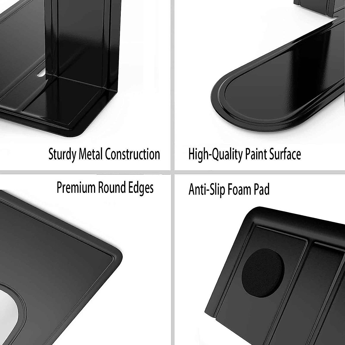 Bookends, Bookend Supports Heavy Duty Metal Bookend Support, Book Ends Supports for Shelves Decor Home Office School (1 Pair/2 Pieces, Black)