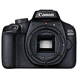 Canon EOS Rebel T100 / 4000D DSLR Camera with 18-55mm Lens + 64GB Memory Card + Case + Card Reader + Flex Tripod + Hand Strap + Cap Keeper + Memory Wallet + Cleaning Kit (Renewed)