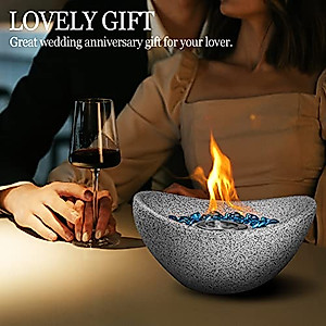 Table Top Fire Pit Bowl – Concret Tabletop Fire Bowl for Indoor and Outdoor, Portable Personal Fireplace Rubbing Alcohol for Patio Coffee Table Decor