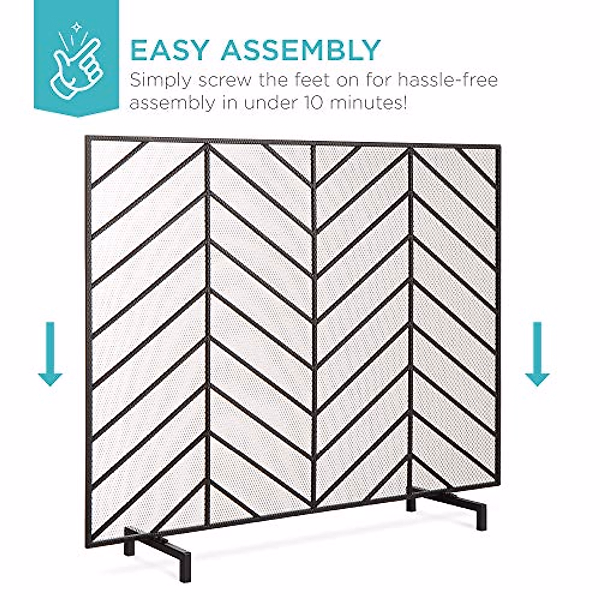 Best Choice Products 38x31in Single Panel Handcrafted Wrought Iron Mesh Chevron Fireplace Screen, Fire Spark Guard for Living Room, Bedroom Décor w/Distressed Antique Finish - Satin Black