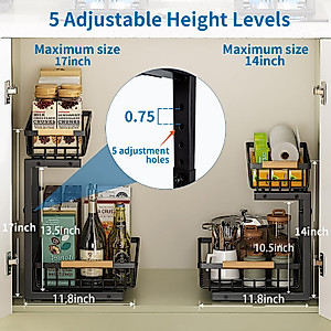 APXPF 2 Pack Under Sink Organizer 2 Tier Under Sink Organizers and Storage Adjustable Kitchen Pull out Cabinet Organizer Metal Sliding Drawer for Bathroom Pantry Cabinet Closet Organization Rack Black