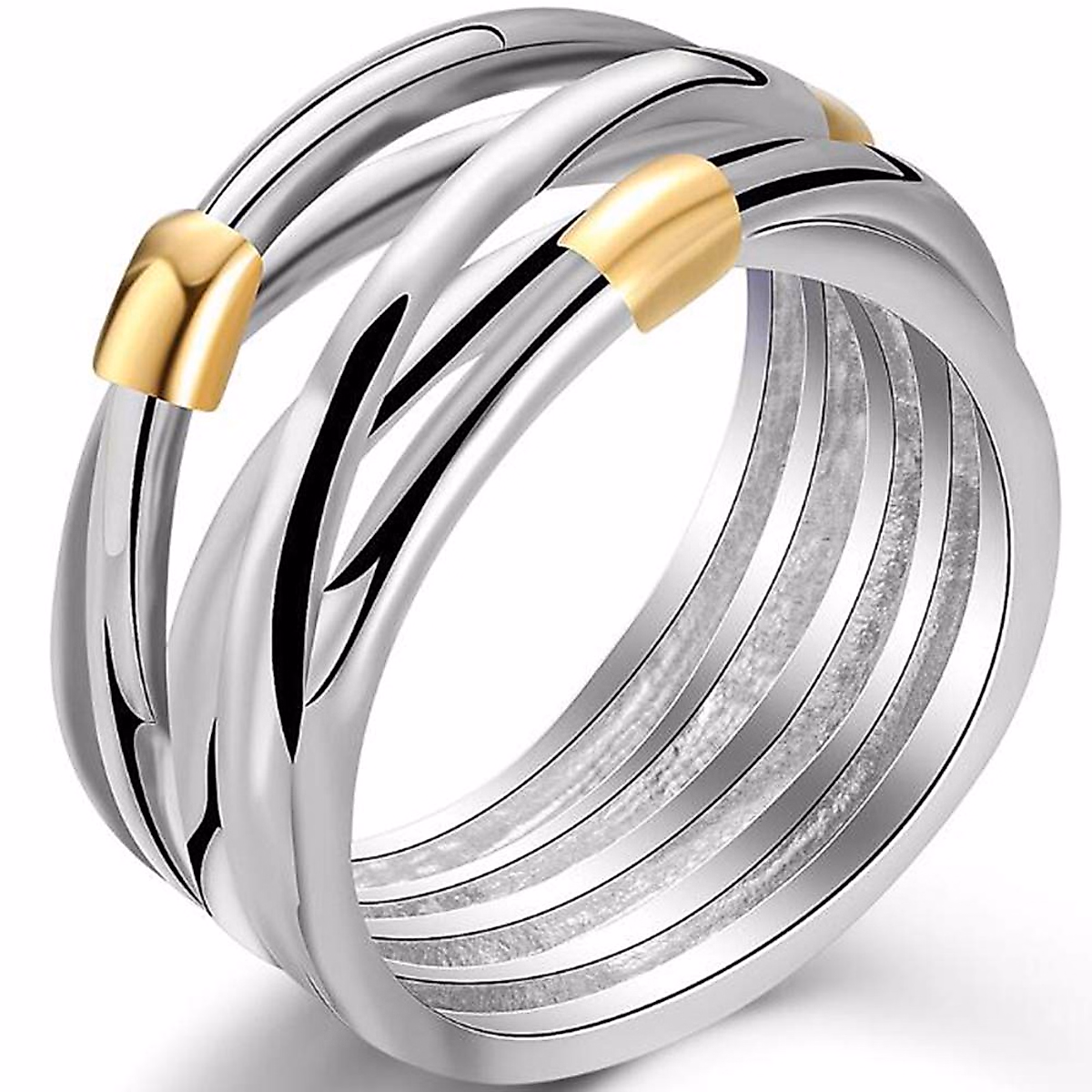 Jude Jewelers Retro Vintage Stainless Steel Silver Gold Two Tone Waved Braided Wrap Statement Ring (Silver Gold, 9)