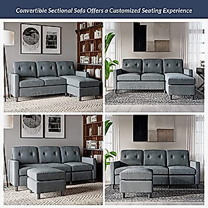 BELLEZE 3 Piece Convertible Sectional Sofa, Upholstered Fabric L Shaped Couch with Modular Chaise Lounge for Dorm Rooms, Apartments, Small Spaces - Altera (Dark Gray)