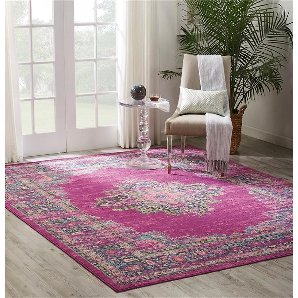 Nourison Passion Fuchsia 8' x 10' Area-Rug, Boho, Traditional, Easy-Cleaning, Non Shedding, Bed Room, Living Room, Hallway (8x10)