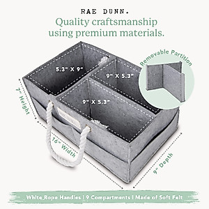 Rae Dunn Baby Diaper Caddy Organizer, Baby Things Storage Organizer for Nursery, Changing Table and Car, Portable Basket for Baby Items, Baby Shower Gifts, Grey Felt with Rope Handles, Large