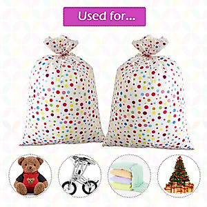 2 Pieces Large Plastic Gift Bags(36x56inch), Jumbo Present Bags with Dot Pattern and Pull Flowers for Huge Gifts , Reusable Giant Wrap Bags with Rope for Baby Shower, Birthday, Party, Wedding, Engagement Party, Christmas