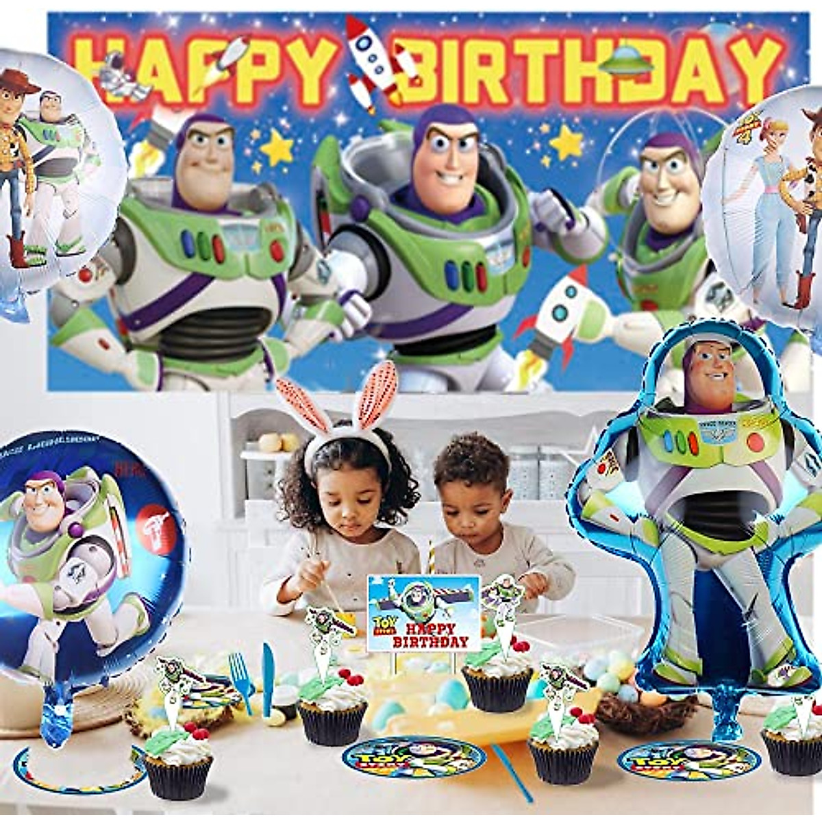 FNTOO Buzz Lightyear Party Supplies Plates Favors Decorations Backdrop Decor Banner Birthday Cake Topper, N02660