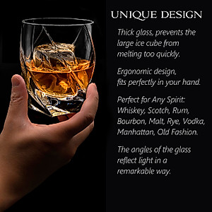 JAMES BENTLEY Glass Vride Heavy Tumbler – Elevate your Drinking Experience with our Whiskey Set of 2 Hand Blown, Double Wall Glass Tumbler (9.5oz) with Ice Mold Tray - Whiskey Glasses for Men