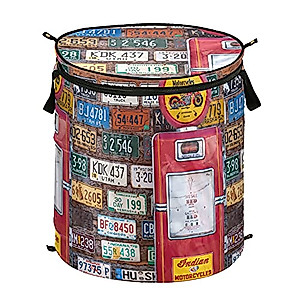 Old American License Pop Up Laundry Hamper Collapsible with Lid Dirty Clothes Hamper Laundry Basket Storage Baskets Organizer for Home, Laundry, Travel