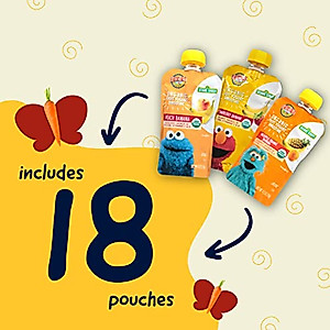 Earth's Best Organic Kids Snacks, Sesame Street Toddler Snacks, Organic Fruit Yogurt Smoothie for Toddlers 2 Years and Older, Banana Smoothie Variety Pack, 4.2 oz Resealable Pouch (Pack of 18)