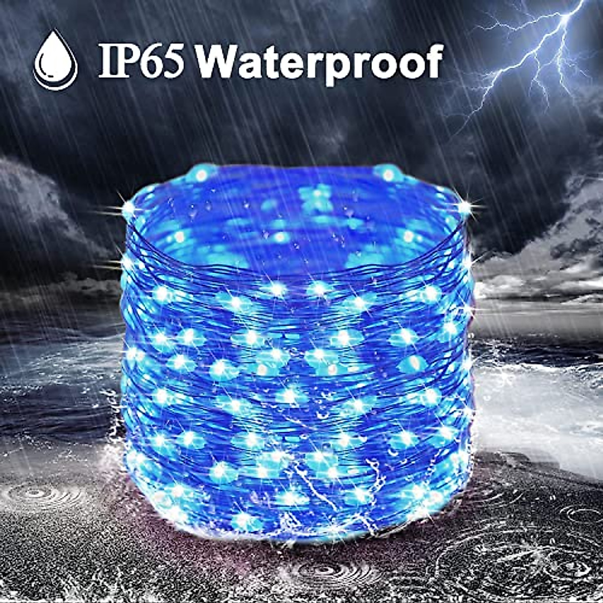 Dolucky 72FT 200 LED Blue Solar Outdoor String Lights, 8 Modes Solar Powered Waterproof Fairy Lights, Solar Copper Wire Lights for Garden Yard Christmas Decoration