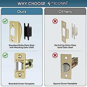 TICONN Door Handle Heavy Duty, Reversible Square Door Lever for Bedroom, Bathroom and Rooms (Satin Brass, Privacy)