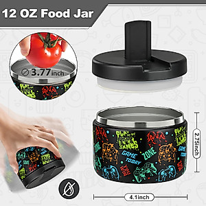 LOHASOK 12oz Kids Soup Thermo for Hot Food Insulated Vacuum Food Jar with Buckle Lid, Stainless Steel Wide Mouth Leak Proof Lunch Container for School Travel 1 Pack, FOOD JAR-HGAME-10 OZ