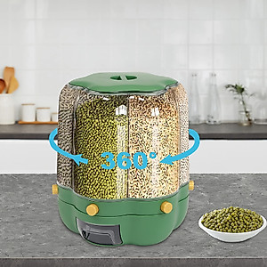 Gagalayong Cereal Grain Container Storage, 6 Compartment Separate Rice Dispenser, 360° Rotating Grain Storage Food Dispenser with Lid for Peanut Barley Millet and Large Grain Cereal (27.55lbs