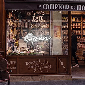 Open Signs for Business, 15"x 7.3" LED Neon Open Sign with Remote ON/OFF Switch Adjustable Brightness Open Neon Signs for Restaurant Bar Salon Stores Hotel Wall Decor Light Open Sign (White)