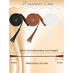 Geyoga 6 Pieces Women's Waist Belt Braided Woven Tassels Chain Belt PU Leather Rope Belt Skinny Tie Belt Boho Fringe Belt for Skirt Dress