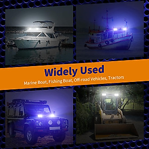 RVZONE Dual Color Led Boat Lights IP67 Waterproof LED Marine Spreader Light Deck/Dock Marine Lights Boat Deck Flood Beam Led Boat Light Bar for Night Fishing (White Housing, White & Blue)