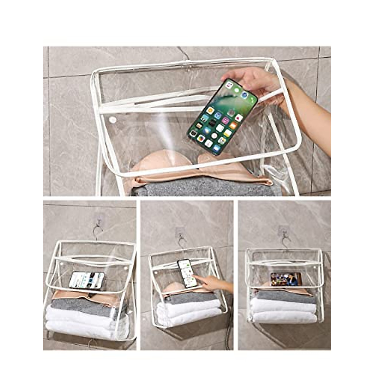 Hiroyuki with Metal Hook And Sticky Hook Shower Touch Screen Design Caddy Basket for College Dorm Room Essentials, Hanging Portable Tote Bag Toiletry for Bathroom Accessories(pink)