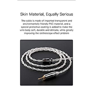 Keephifi Earphone Upgrade Cable-KBEAR 4 Core Upgraded Cable 4N Purity Silver Headphone Cable HiFi in Ear Monitor Replacement Cable, for ZS5, ZS6, ZS7, C10, C12, C16, C04, CA4, CA2 (2PIN, 4.4MM)…