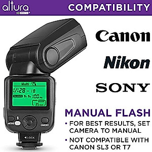 Camera Flash W/LCD Display for DSLR & Mirrorless Cameras, External Flash Featuring a Standard Hot Flash Shoe, Universal Camera Flash for Canon, Sony, Nikon, Panasonic and Other Cameras with Pouch