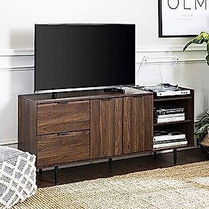 Walker Edison Modern Wood TV Stand with Cabinet Doors and Drawers for TV's up to 65" Flat Screen Universal TV Console Living Room Storage Shelves Entertainment Center, 58 Inch, Dark Walnut