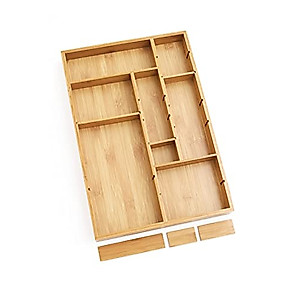 Lipper International 8397 Bamboo Wood Adjustable Drawer Organizer with 6 Removable Dividers, 12" x 17-1/2" x 1-7/8"