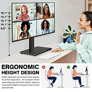 Single Monitor Stand VESA Mount for 13-32 Inch Screens, Free-Standing Monitor Riser with Swivel Tilt Rotation Height Adjustable, VESA Monitor Mount up to 44lbs, VESA 75x75，100x100mm