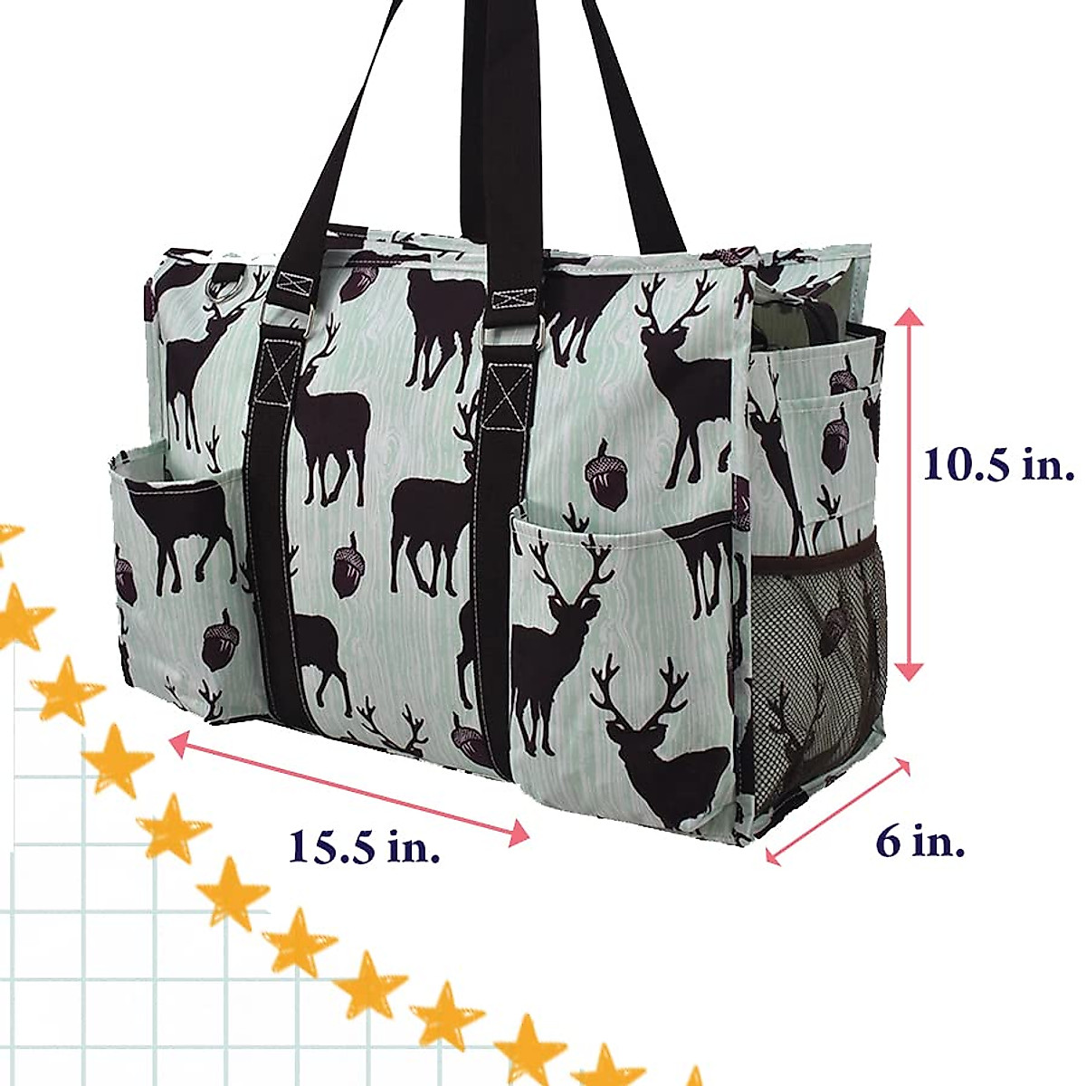 NGIL Utility Water Resistant Tote Bag, Top Zipper Closure, Perfect Gifts for Working Women, Nurses, Gym bag (Lady Bug-Black)