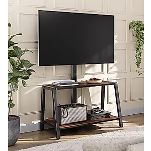 FITUEYES Wood TV Stand with Mount for 32-55 inch TVs, 2 Tier Entertainment Center with Storage for Bedroom & Corner, Tall Wooden TV Mount Stands & Metal Mount - Max Load 77lbs for Flat Screen