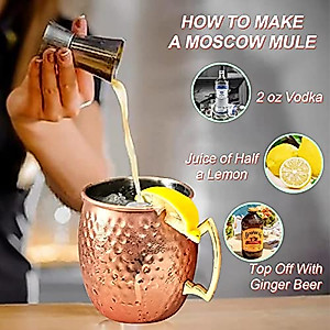 K Kitcherish Moscow Mule Mugs Set of 2-[Gift Set]18 oz, Hammered Copper Mugs | Stainless Steel Lining, Copper Plating Cup with Gold Brass Handles for Making Cool Drinks, 3.4'' (Diameter) x 4 ''(Tall)