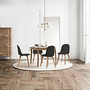 2xhome Modern Armless Dining Chair Plastic Shell Seat with Wooden Legs | Indoor or Outdoor Use | Home Kitchen Patio, Black