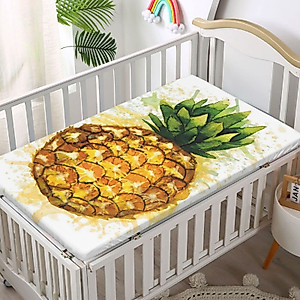 Pineapple Themed Fitted Crib Sheet,Standard Crib Mattress Fitted Sheet Soft Toddler Mattress Sheet Fitted-Baby Crib Sheets for Girl or Boy,28“ x52“,Olive Green Orange Mustard