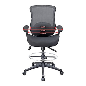 LONGBOSS Drafting Chair Mesh Computer Tall Office Chair, Standing Desk Stool with Lumbar Support Pillow, Height Adjustable Armrest and Adjustable Foot Ring (Black)