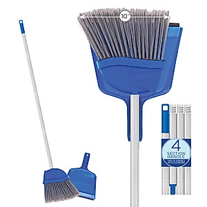 Angle Broom w/Dustpan, Indoor, 9.25" W Head, Smaller Style- Made w/Recycled Soda Bottle Bristles & Polished Aluminum Lightweight 48" L Handle, Includes Swivel Hang Cap for Storage, by LOLA- 1 Pack