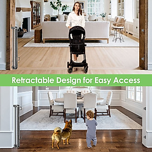 90 Inch Extra Wide Retractable Baby Gate Gates for Doorways Extra Long Baby Gate for Wide Openings Extra Large Dog Gate Indoor Outdoor Pet Gates for Dogs Long Gates for Kids or Pets, Gray