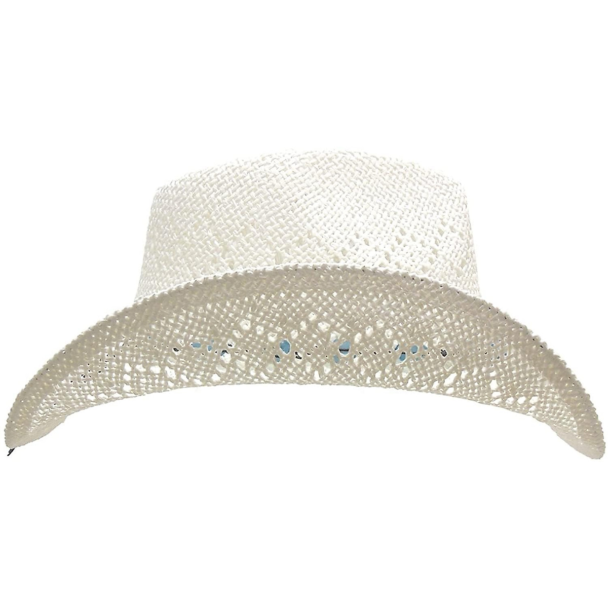 Vamuss Straw Cowboy Hat for Women with Beaded Trim and Shapeable Brim, White-Blue