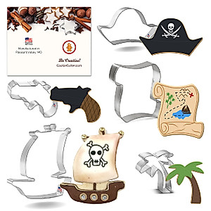 Foose Cookie Cutters 5-Piece Birthday Pirate Cookie Cutter Set Metal Shapes Made in USA, Silver