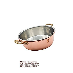 CREARTISTIC 100% Made in Italy Copper pot – Italian Risotto Copper Chef Pot - 12,6x3,7 inch, 5.8 Qt – 2 Brass Handles - Hand Hammered - Practical spout - Rice cooker – Italian Cookware - Pure Copper